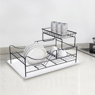 China 2 Tiers Household Metal Kitchen Dish Drying Rack Iron Dish Drainer Rack Organizer for sale