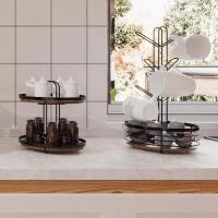 China 2 Tiers Standing Type Wood Element Household Multifunctional Stylish Metal Kitchen Organizer Cup Holder for sale