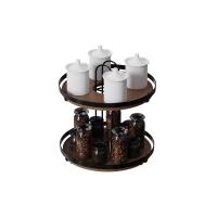 China 2 Tiers Standing Type Wood Element Mdf Round Household Multifunctional Stylish Metal Kitchen Organizer Seasoning Organizer for sale