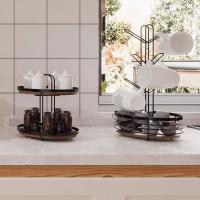 China 2 Tiers Standing Type Wood Element Mdf Round Household Multifunctional Stylish Metal Kitchen Organizer Seasoning Organizer for sale