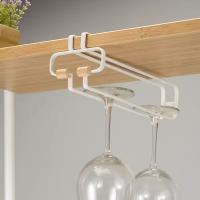 China Cup Shelf Under Cabinet Double Row Stemware Racks No Drilling Metal Wine Glass Storage Cup Organizer for sale