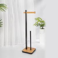 China Bathroom Toilet Paper Holder With Bamboo Base Bathroom Storage Matt Black for sale