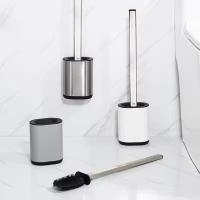 China Stainless Steel Compact Bathroom TPR Toilet Brush Holder Set With Hot European Design And Durable Brush for sale