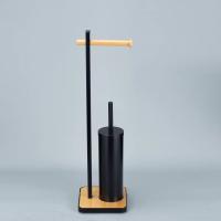 China 21*18*67cm Multifunctional Matt White Toilet Roll Holder Stand And Bamboo Toilet Brush Set With Modern Design For Your for sale