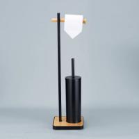 China 21*18*67cm Multifunctional Matt White Toilet Roll Holder Stand And Bamboo Toilet Brush Set With Modern Design For Your for sale