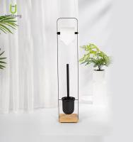 China Sustainable Bathroom Cleaning Tool Black Toilet Brush And Paper Holder With Bamboo Handle for sale