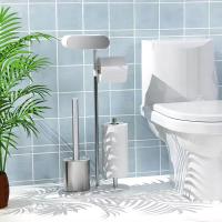 China Stainless Steel Bathroom Toilet Brush And Roll Holder Set OEM Free Standing for sale