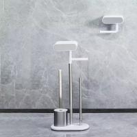 China Stainless Steel Bathroom Toilet Brush And Roll Holder Set OEM Free Standing for sale