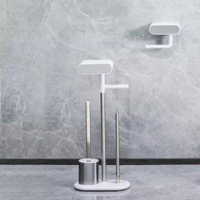 China Stainless Steel Bathroom Toilet Brush And Roll Holder Set OEM Free Standing for sale