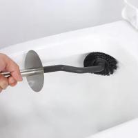 China Silver Curved Design Toilet Cleaning Brush With Holder Stainless Steel OEM Acceptable for sale