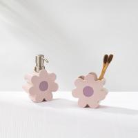 China Flower Ceramic Bathroom Accessories Set Foam Soap Dispenser Toothbrush Holder for sale