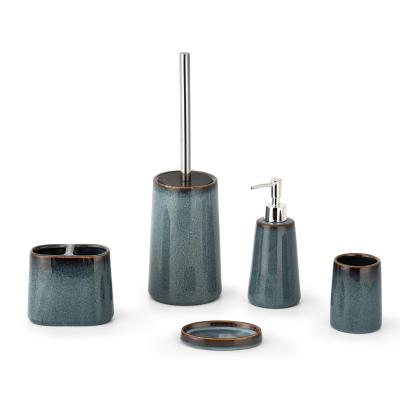 China Premium Ceramic Bathroom Accessories Set Foam Dispenser Soap Dispenser Toothbrush Holder for sale