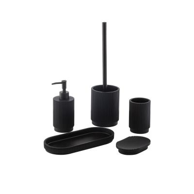 China Black Ceramic Foam Soap Dispenser Toothbrush Holder Bathroom Accessories Set for sale