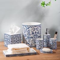 China Floral Print Soap Dispenser Foam Dispenser Toothbrush Holder Bathroom Accessories Set for sale