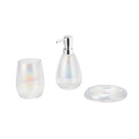 China Colorful Shells Style Glass Soap Foam Dispenser Toothbrush Holder Bathroom Accessories Set for sale