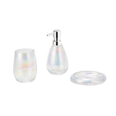 China Colorful Shells Style Glass Soap Foam Dispenser Toothbrush Holder Bathroom Accessories Set for sale