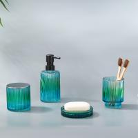 China Colorful Shells Style Glass Soap Foam Dispenser Toothbrush Holder Bathroom Accessories Set for sale