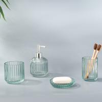 China vertical stripe Style Glass Soap Foam Dispenser Toothbrush Holder Bathroom Accessories Set for sale