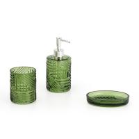 China Carved Style Glass Soap Foam Dispenser Toothbrush Holder Bathroom Accessories Set for sale