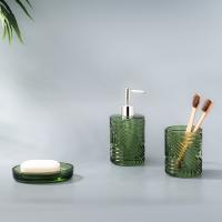 China Carved Style Glass Soap Foam Dispenser Toothbrush Holder Bathroom Accessories Set for sale