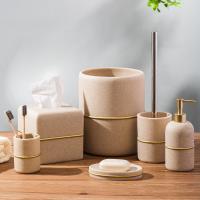 China Gold Stripe Style Resin Soap Foam Dispenser Toothbrush Holder Bathroom Accessories for sale