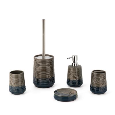 China Contrast Color Ceramic Soap Foam Dispenser Toothbrush Holder Bathroom Accessories Set for sale