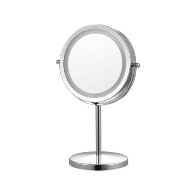 China Touch Control Round Metal Standing Makeup Mirror With Led Lights for sale