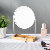 China round countertop Makeup Mirror with bamboo jewelry tray for sale