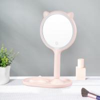 China Compact Plastic Led Light Makeup Mirror With Animal Ears And Jewelry Tray for sale