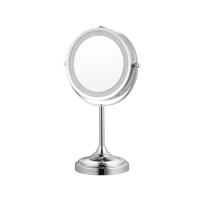 China Round Metal Standing Makeup Mirror With Led Lights And Tower Shape Holder for sale