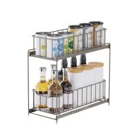 China 2 Tiers Iron Wire Kitchen Storage Rack Under Sink Organizer Sliding Storage Basket for sale
