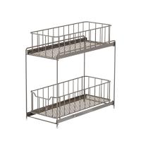China 2 Tiers Iron Wire Kitchen Storage Rack Under Sink Organizer Sliding Storage Basket for sale