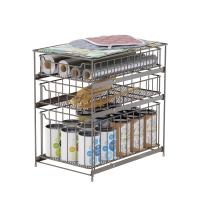China Multifunctional Stackable Metal Wire Storage Basket Kitchen Storage Basket Sustainable Under Sink Organizer Sliding Storage Basket for sale
