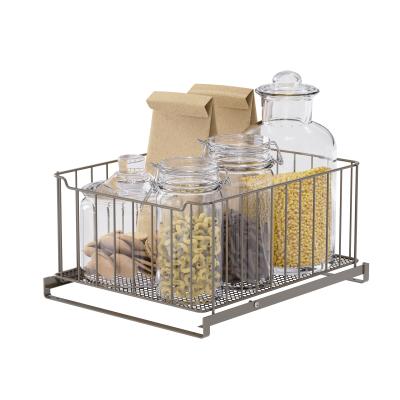China Stackable Metal Wire Storage Basket Sustainable And Multi-Functional Under Sink Organizer Sliding Storage Basket for sale