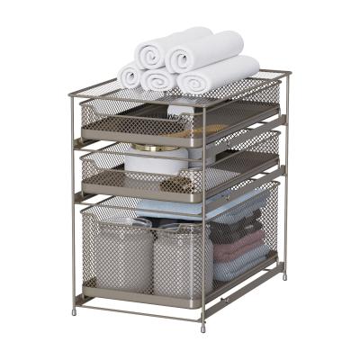 China Sustainable Multifunctional Stackable Metal Wire Storage Basket Under Sink Organizer Sliding Basket for sale