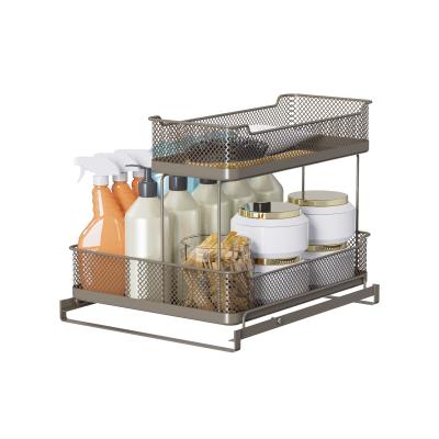 China Under Sink Organizer Sliding Basket Organizer Kitchen Storage Basket By Customized Logo For Countertop Type for sale