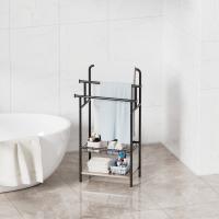 China Free Standing Towel Rack Multifunctional Household Bathroom Towel Organizer Bathroom Blanket Rack With Storage Basket for sale
