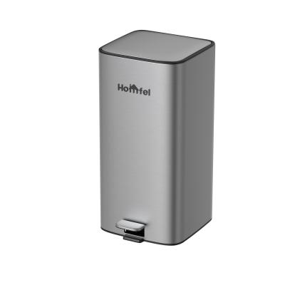 China Silver 28L Stainless Steel Soft Close Square Pedal Trash Bin For Living Room Office Style Rolling Cover Type for sale