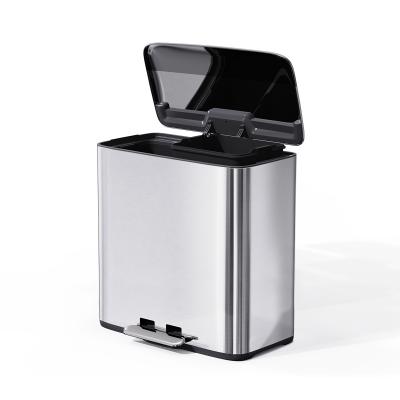 China 28L*2 Stainless Steel Soft Close Square Pedal Trash Bin for Home Office Living Room Recycle Trash Can for sale