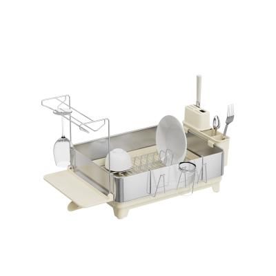 China Multifunctional Kitchen Dish Rack Stainless Steel Dish Drainer And Organizer With Cup Holder And Cutlery Holder for sale