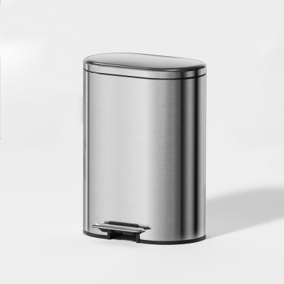 China Soft Close Pedal Bin 30L Stylish Oval Stainless Steel Household Trash Bin With Anti-Fingerprint rounded rectangle trash can Dust Bin for sale