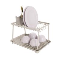 China 2-Tier Collapsible Dish Drying Rack - Foldable Stainless Steel Sink Organizer with Drain Board for sale