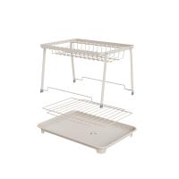 China 2-Tier Collapsible Dish Drying Rack - Foldable Stainless Steel Sink Organizer with Drain Board for sale
