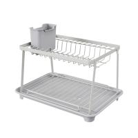 China 2-Tier Collapsible Dish Drying Rack - Foldable Stainless Steel Sink Organizer with Drain Board for sale
