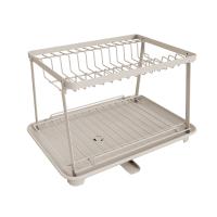 China 2-Tier Collapsible Dish Drying Rack - Foldable Stainless Steel Sink Organizer with Drain Board for sale