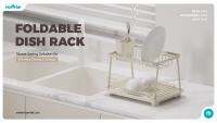 China 2-Tier Collapsible Dish Drying Rack - Foldable Stainless Steel Sink Organizer with Drain Board for sale