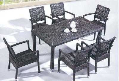China YLX-RN-044 Black Rattan Armrest Chair with Rattan Rectangle Table for sale