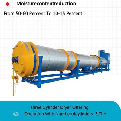 China Three Cylinder Dryer with 100 Kg/h Capacity for Moisture Reduction from 50-60% to 10-15% in 30-60 Minutes for sale