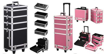 China 5 In 1 Aluminum Rolling Makeup Case Beauty Cosmetics With Wheels for sale