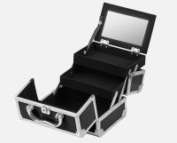 China Custom Aluminium Cosmetic Case Black Leather Lining Inside Makeup Vanity Box for 250 X 180 X 230mm for sale